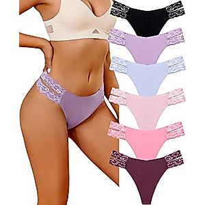FINETOO Seamless Thongs for Women 6 Pack Sexy V-Wasit Women's Underwear No Show T-back Underwear for Women Panties