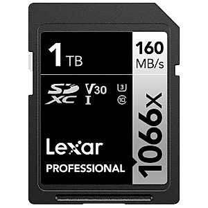 Lexar 1TB Professional 1066x SDXC Memory Card, UHS-I, C10, U3, V30, Full-HD & 4K Video, Up to 160MB/s Read, for DSLR and Mirrorless Cameras (LSD1066001T-BNNNU)
