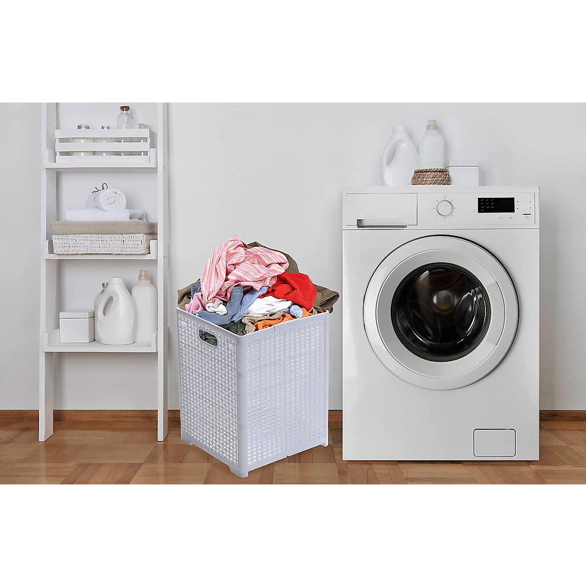 Eslite 42L Collapsible Plastic Laundry Baskets,Foldable Laundry Hamper,Pack of 2 (White)