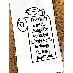 Handmade Funny Kitchen Towel - Change the Toilet Paper Roll - 100% Cotton Funny Flour Sack Hand Towel for Kitchen - 28x28 Inch Bathroom Towel - Perfect for Housewarming-Holiday-Birthday Gift