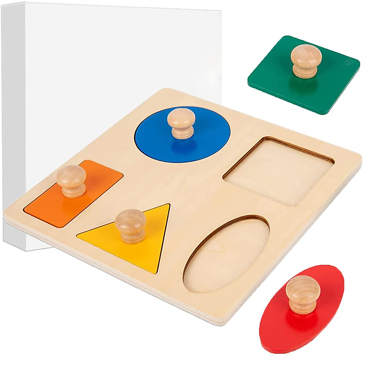 Montessori Multi Shape Wooden Puzzle Toy Baby Toddler First Jumbo Wood Peg Educational Basic (5 Geometry Shape)