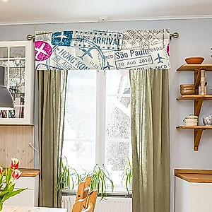 susiyo Travel Passport Visa Stamps Valance Curtain 1 Panel 54x18 inch Rod Pocket Curtain Valance for Kitchen