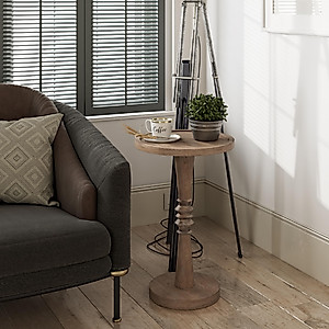 COZAYH Pedestal Small Drinking Table, Farmhouse Tray Top End Table, Distressed Finish, Wood Color