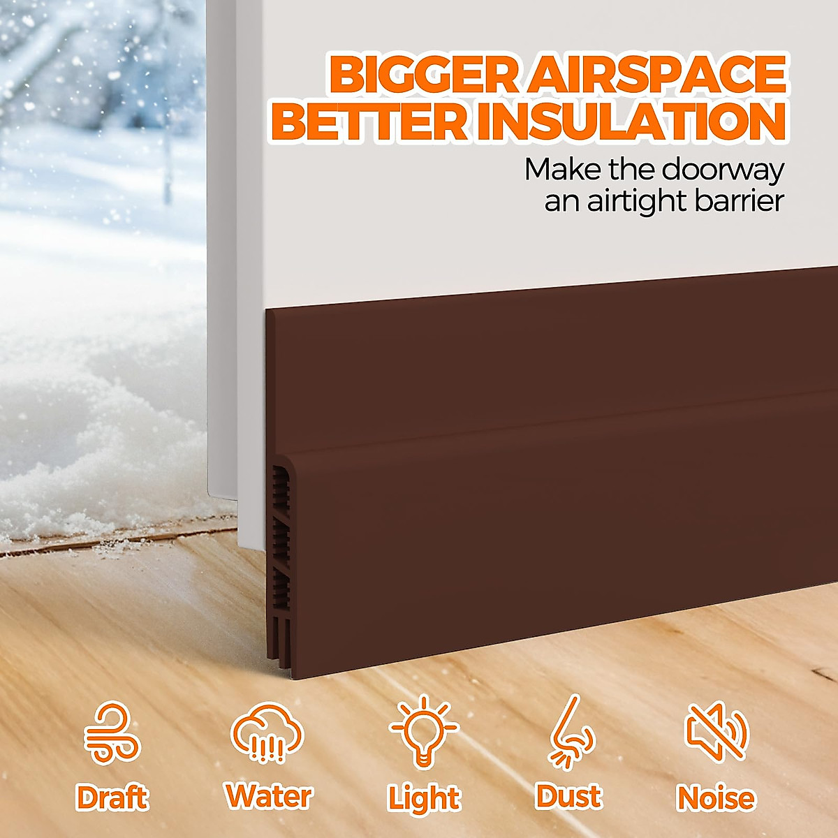 Holikme Door Draft Stopper Under Door Draft Blocker Insulator Door Sweep Weather Stripping Noise Stopper Strong Adhesive Door Stops of Rubber Brown