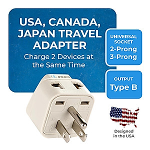 OREI USA, Japan, Philippines & More (Type B) Travel Adapter Plug - 2 in 1 - CE Certified - RoHS Compliant - 4 Pack - White Color (DB-5-4PK)