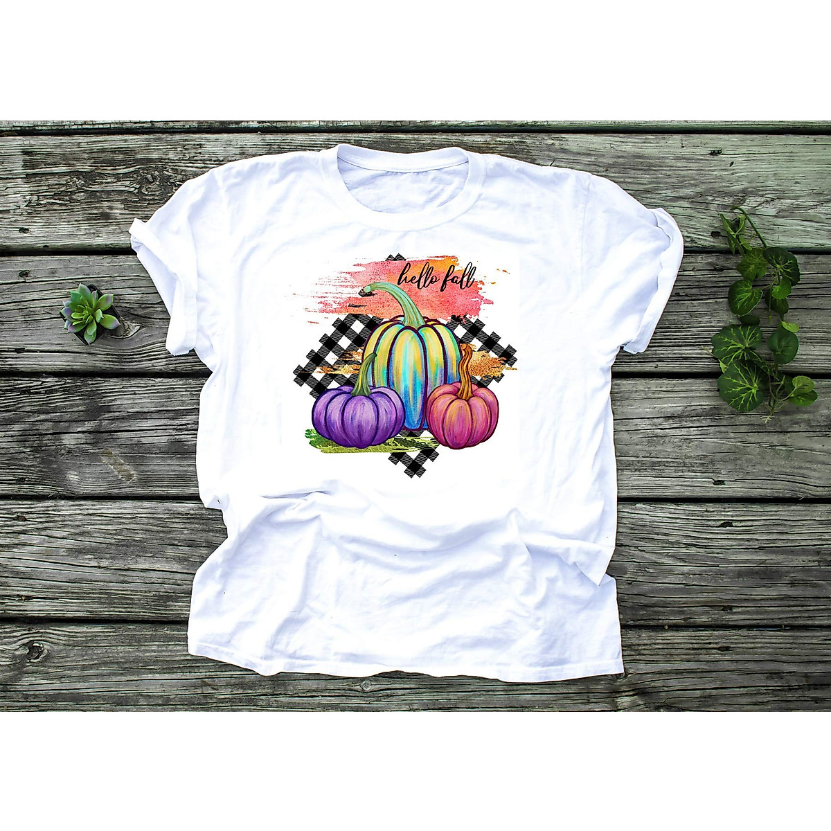 Hello Fall Pumpkins Sublimation Transfer, Plaid, Ready to Press, Autumn, Fall, Pumpkin Sub Transfer, Printed, Ready to Use, T-Shirt Size