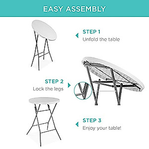 Best Choice Products 32in Bar Height Folding Table, Round Indoor Outdoor Accessory for Patio, Backyard, Dining Room, Events w/Thick Table Top, Metal Frame, Locking Legs, 330lb Weight Capacity - White