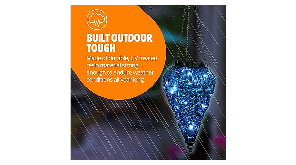Exhart Outdoor Solar Garden Lights - Blue Tear-Shaped Lanterns