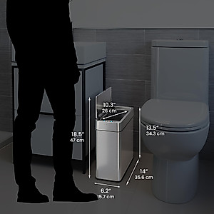 iTouchless 4 Gallon Bathroom Trash Can with Lid and Odor Filter, Lid Opens Left, 15 Liter Stainless Steel Slim Automatic Small Waste Basket Dustbin for Bedroom Home Office Living Room Garage