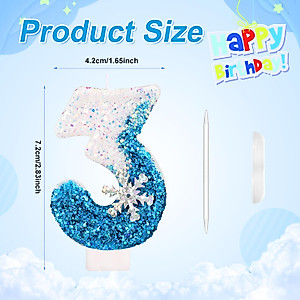 Frozen Birthday Candles 0-9, Snowflake Glitter Number Candles White and Blue Cake Decorations for Kids Adults Birthday Wedding Anniversary Party Supplies (3)