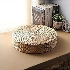 DEDEMCO Hand-Woven Natural Cattail Mat Cushion Pouf, Japanese Style Round Straw Seat Pad, Handmade Floor Pouf Mat for Party Living Room Bay Window Balcony Garden, 210329AH03-4-10542-1738450751