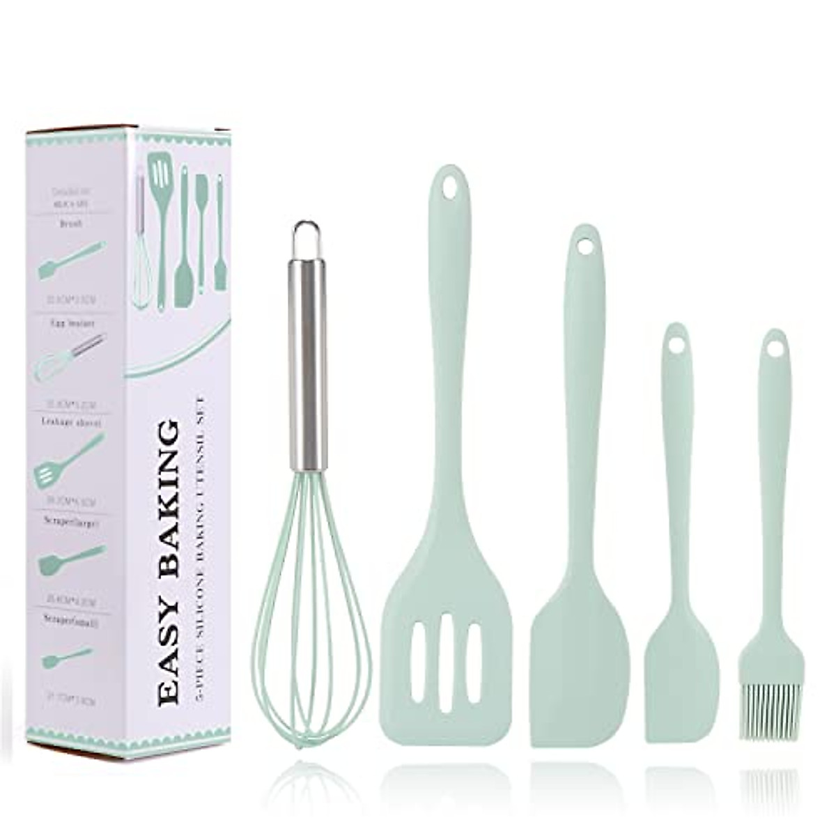 Allyooly Kitchen Utensils Set, Silicone Cooking Utensils Set Premium Quality Non-stick Heat Resistant Kitchen Utensils,Cookware with Stainless Steel Handle (5pcs-GREEN)