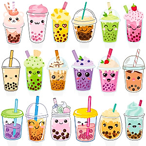 Bubble Tea Cupcake Toppers 48Pcs Boba Tea Themed Birthday Party Decorations Bubble Milk Tea Cake Cupcake Topper Decorations for Pearl Milk Tea Theme Birthday Baby Shower Party Supplies