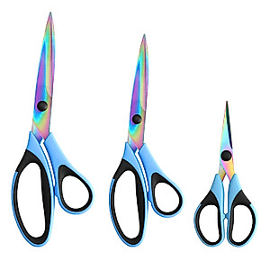 Craft Scissors Set of 3 Pack, All Purpose Sharp Titanium Blades Shears, Rubber Comfort Grip Handle, Multipurpose Fabric Scissors Tool Set Great for Office, Sewing, Arts, School and Home Supplies, Blue