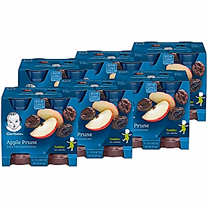 Gerber Apple Prune Juice, Non-GMO Juice from Concentrate, Made for Toddlers, 4-4 FL OZ Bottles Per Pack (Pack of 6)