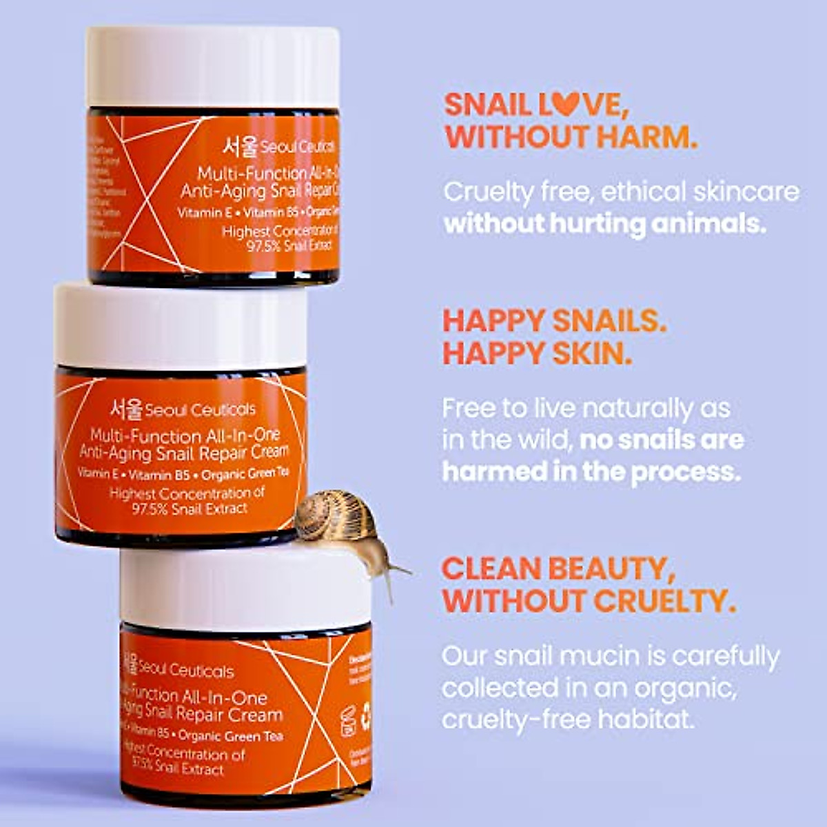 SeoulCeuticals Korean Skin Care 97.5% Snail Mucin Repair Cream - Korean Moisturizer Day Night Cream Snail Mucin Extract - All In One Recovery Power For The Most Effective K Beauty Routine 2oz