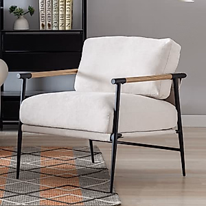 DUOMAY Mid-Century Modern Accent Chair - Soft Linen Upholstered Lounge Reading Chair for Bedroom - Comfy Lightweight Livinig Room Chairs - Beige