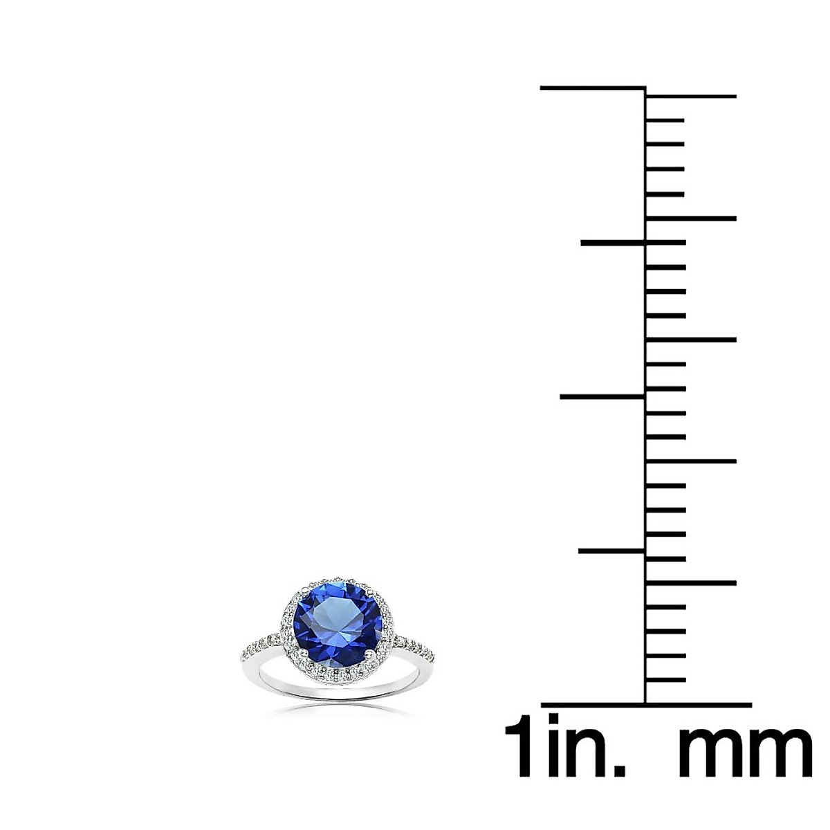 Ice Gems Sterling Silver Simulated Blue Sapphire and Cubic Zirconia Round Halo Ring, Size 5