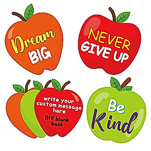 BeYumi 45 Pcs Apples Positive Sayings Accents Cutouts for Classroom Bulletin Board Decoration Inspirational Motivational Quotes Name Tags Wall Decals Creative Back to School Educational Materials