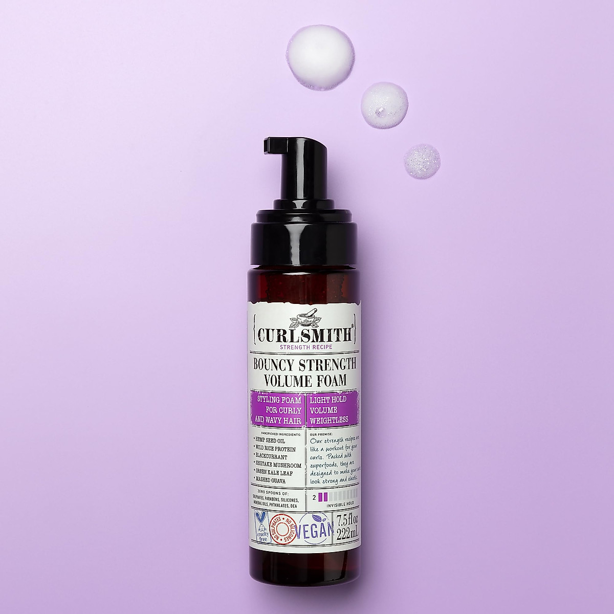 CURLSMITH - Bouncy Strength Volume Foam, Styling Foam for Curly & Wavy Hair, Light Hold (7.5 fl oz)