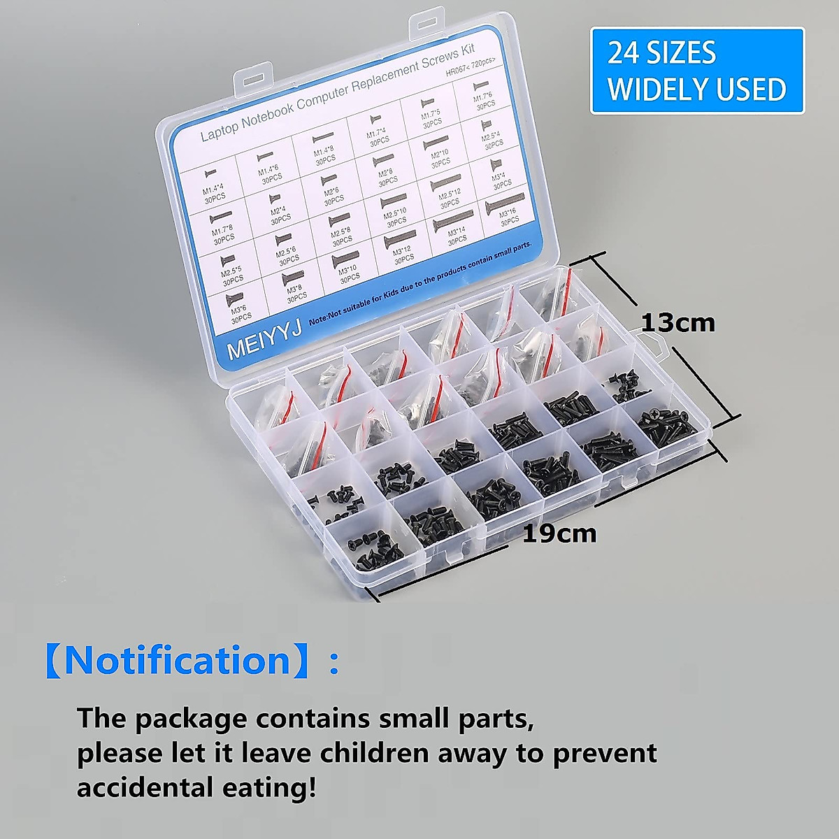 MEIYYJ 720pcs Laptop Notebook Screws Set,Replacement Computer Screws Kit,M1.4,M1.7,M2,M2.5,M3 countersunk Flat Head Phillips Mini Screw Set for Electronic Repair.