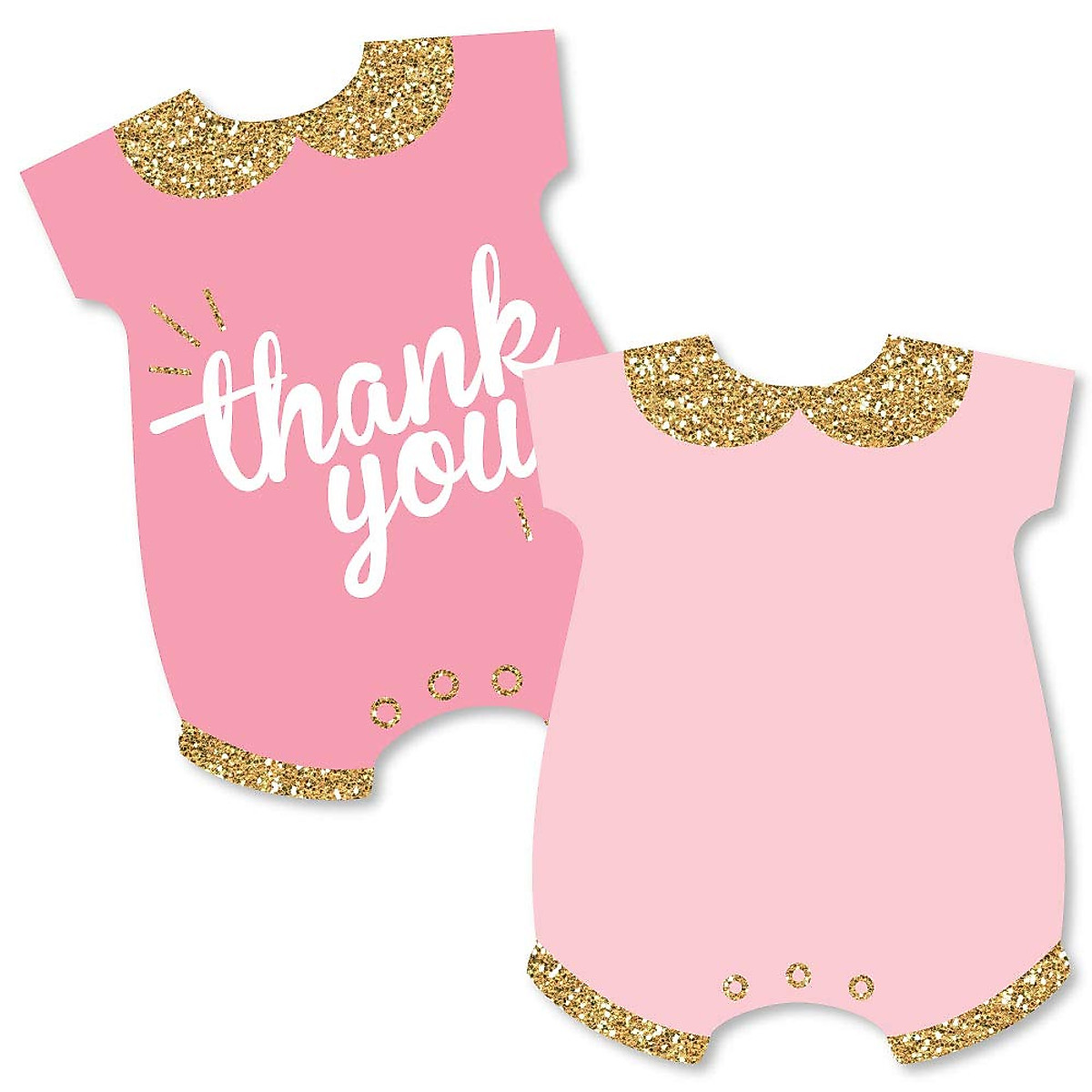 Big Dot of Happiness Hello Little One - Pink and Gold - Shaped Girl Baby Shower Thank You Note Cards with Envelopes - Set of 12