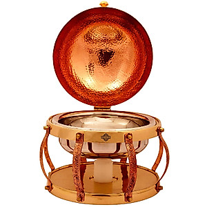 Indian Art Villa Steel Copper Chafing Dish with Designer Gel Stand, Buffet Warmer Serveware Party, 71 OZ