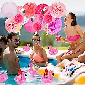 97 Pieces Flamingo Party Decorations Set, Including 36 Inflatable Drink Floats 50 Pink Flamingo Straws 11 Pink Flamingo Party Decorations Reusable Pool Drink Holder Plastic Drinking Straws for Party