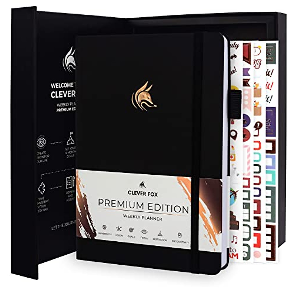 Clever Fox Planner Premium Edition – Undated Luxurious Weekly & Monthly Planner to Increase Productivity and Hit Your Goals – Organizer – Start Anytime, A5, Lasts 1 Year, Black (Weekly)