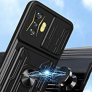 Ysnzaq Camera Protection Case for Xiaomi Poco F4 GT/Redmi K50 Gaming, Magnetic Car Mount with Independent Card Slot Slim Shockproof Cover for Xiaomi Poco F4 GT/Redmi K50 Gaming LJ Black