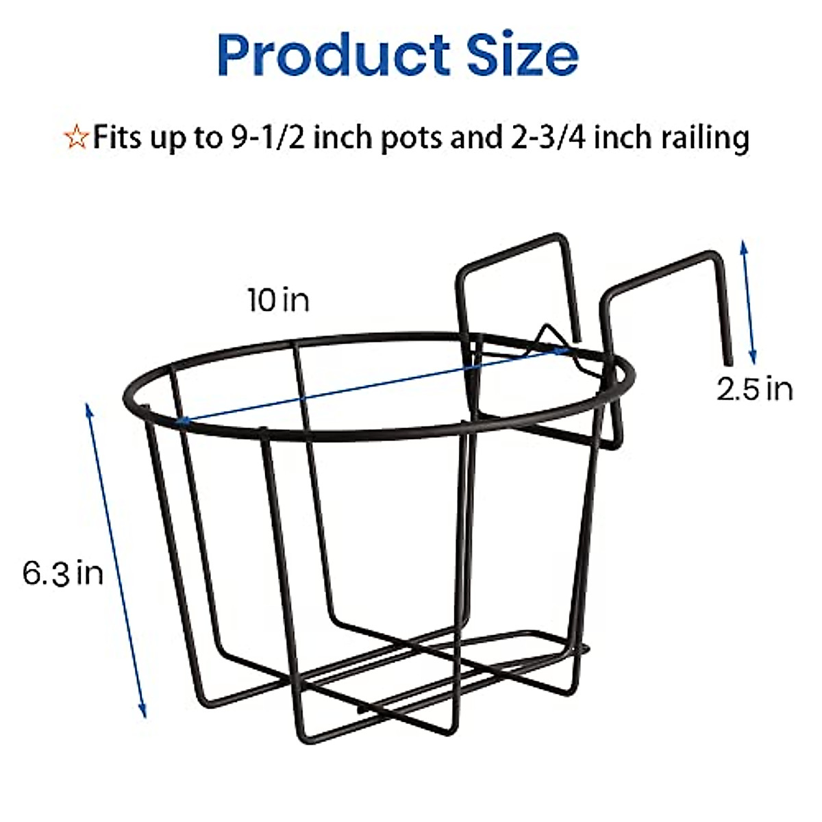 TreeLen 3Pack 10inch Railing Planters Outdoor Balcony Hanging Baskets for Plants Fence Planters Metal Potted Stand Indoor Porch Railing Planters Flower Pot Holder