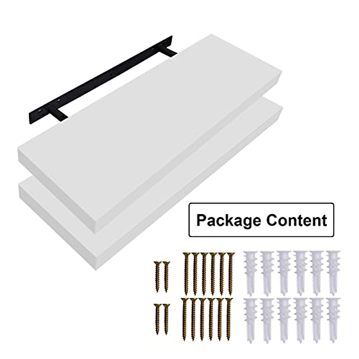 RANK Floating Shelves 2 Pack Modern Display Wall Shelf for Bedroom, Bathroom, Living Room and Kitchen, Deeper Than Others (White, 23.6" L x 11.5" D x2 T)