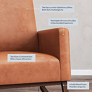 BELLEZE Modern Rocking Chair, Faux Leather Nursery Glider Rocker with Comfortable Padded Seat Solid Wood Base, Upholstery Arm Chair for Living Room Bedroom Baby Room - Felix (Caramel)