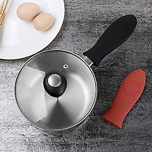 SKEMIX 4 Packs Silicone Hot Handle Holder Kitchen Heat Resistant Fry Pan Milk Pot Sleeve Grip Handle Cover Potholder for Cast Iron Skillets Griddles Metal & Aluminum Cookware – Black & Red