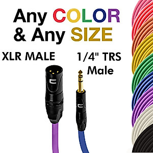 Balanced XLR Cable Male to 1/4" TRS - 25 Feet White - Pro 3-Pin Microphone Connector for Powered Speakers, Audio Interface or Mixer for Live Performance & Recording