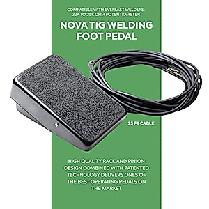 NOVA TIG Welding Foot Pedal, Compatible with Everlast Welders, 7-Pin TIG Plug, 25-ft Cable, 22k to 25k Ohm Potentiometer