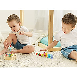 kidus Montessori Magnetic Wooden Fishing Game for Toddlers 1-3 Years Old,Fine Motor Skills Early Learning Eyes Hands Cooperation Toy for Boys & Girls Great Birthday Gift