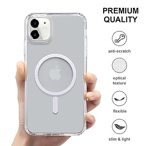Gyizho Strong Magnetic Clear for iPhone 11 Case [Compatible with MagSafe] [Military Grade Drop Tested] Shockproof Protective Slim Thin Phone Cover 6.1 Inch Clear