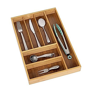 Seville Classics Bamboo Eco-Conscious Organizer Tray Kitchen Home Office Pantry Junk Drawer Utensils, Flatware, Silverware, Cutlery, Pens, (Large)