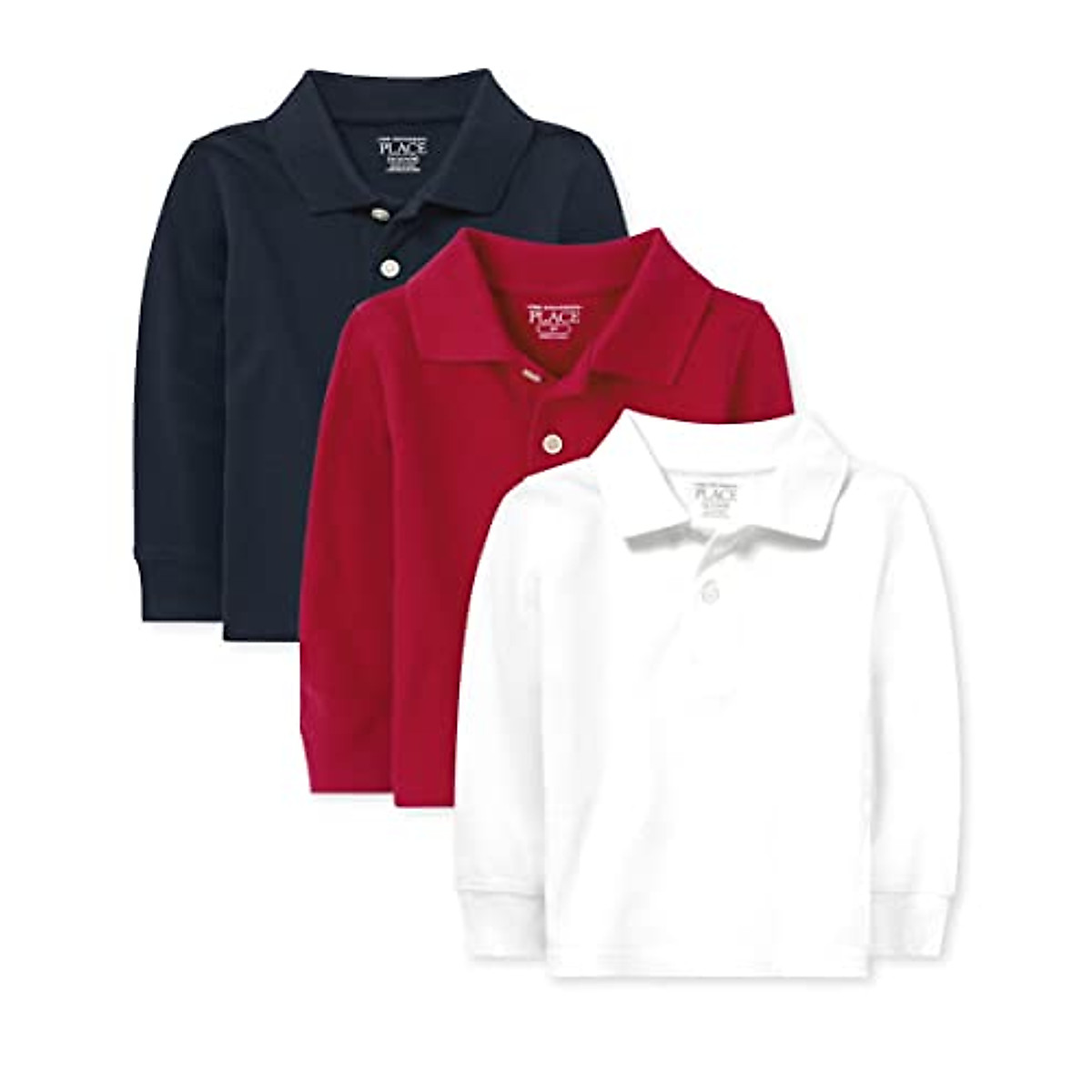 The Children's Place Baby Boys and Toddler Boys Long Sleeve Pique Polo, Classic Red/Nautico/White, 5T