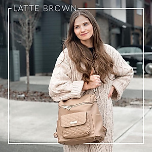 Petit Monaco Diaper Bag Backpack by Luli Bebe - Designer Modern Vegan Leather Diaper Bag Backpack with Gender Neutral Design, Cute Mini Diaper Bag Backpack (Latte Brown)