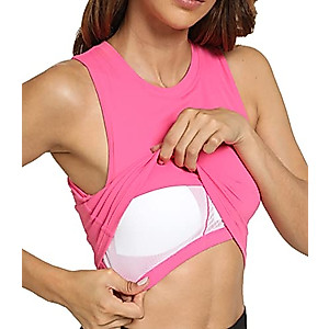 Sports Bras for Women Removable Padded Athletic Yoga Running Crop Tops Sleeveless Gym Workout Tops (Hot Pink M)