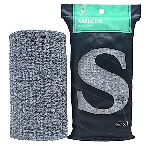 SUTERA - Exfoliating Shower Towel, Premium Japanese Scrub Wash Cloth, Deep Cleanse for Body Face, Microabrasion Duo Fibers Durable Quick Drying, Asian Spa Skin Care Bath Washclose, Extra Long Design