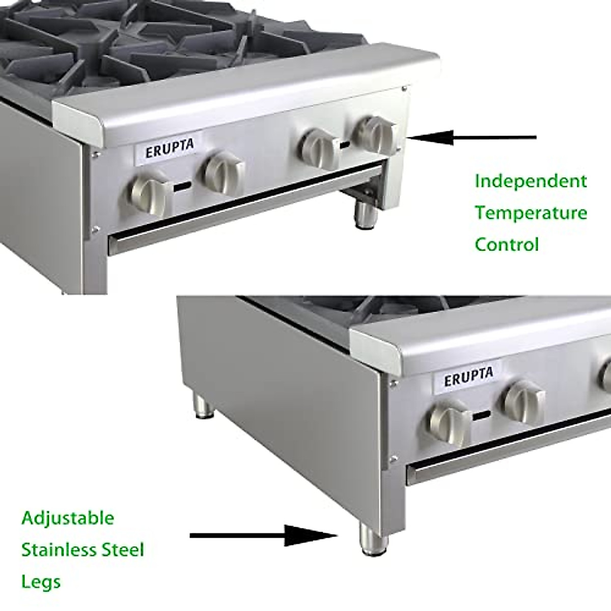 ERUPTA 24'' Commercial Hot Plate Natural/Propane Gas Cook Stove Range with 4 Burners BTU 112,000 Restaurant Equipment¡­