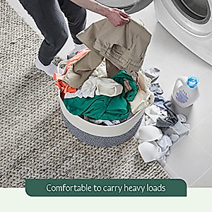 Decorative Jumbo Blanket Basket for Living Room - 100% Cotton Rope Woven Basket for Storage with 2 Easy Carry Handles, Holds up to 40Lb - Ideal for Pillows, Blankets, Laundry Hamper & Baby Toy Bin.