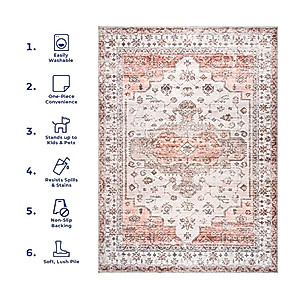 nuLOOM Banks Vintage Machine Washable Area Rug, 5' x 8', Beige