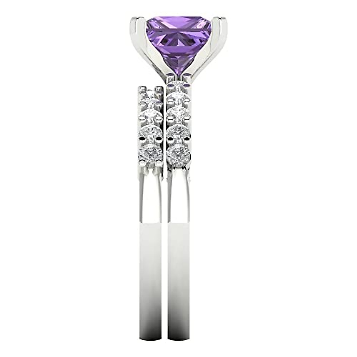 Clara Pucci 2.66ct Princess Cut Pave Solitaire Accent Created Alexandrite Engagement Anniversary Bridal Ring Band set 18K White Gold 3.5