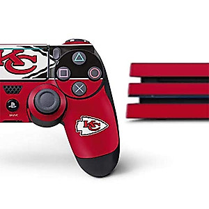 Skinit Decal Gaming Skin Compatible with PS4 Pro Console and Controller Bundle - Officially Licensed NFL Kansas City Chiefs Zone Block Design