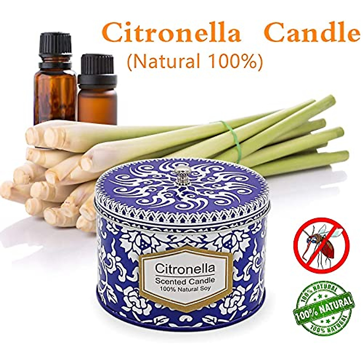 Citronella Candles Outdoor 8.5oz Natural Soy Wax Candles for Home Patio Porch, Packs of 2