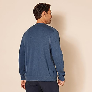 Amazon Essentials Men's Cotton Cardigan Sweater, Blue Heather, Large